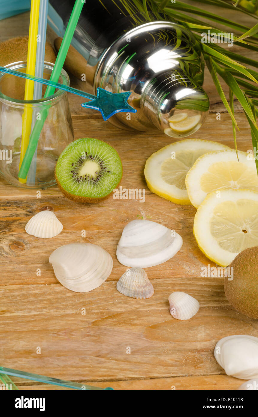 Colorful setting for a summer party on a rustic wooden table Stock ...