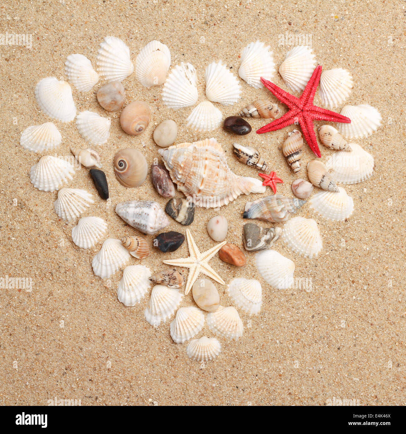 heart made with shells. Heart shape on sand Stock Photo - Alamy