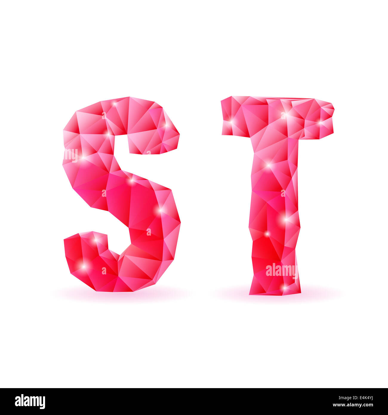 Shiny ruby polygonal font. Crystal style S and T letters Stock Photo ...