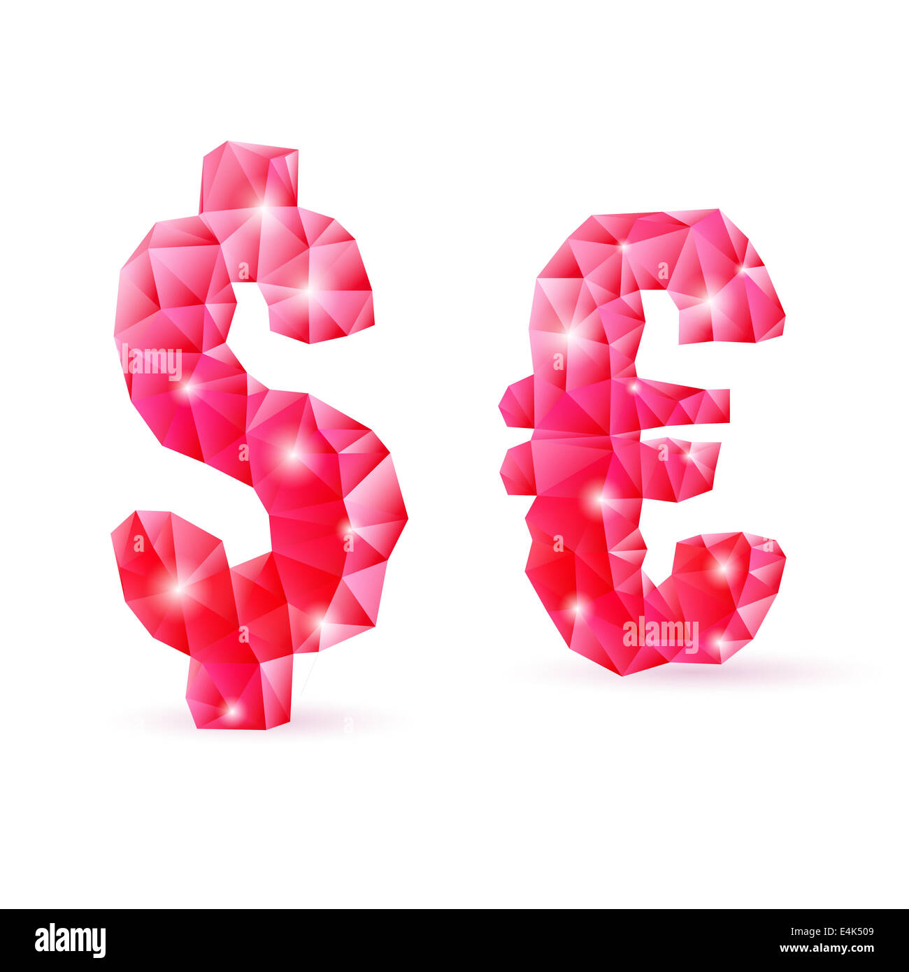 Shiny ruby polygonal font on white background. Crystal style dollar and ...