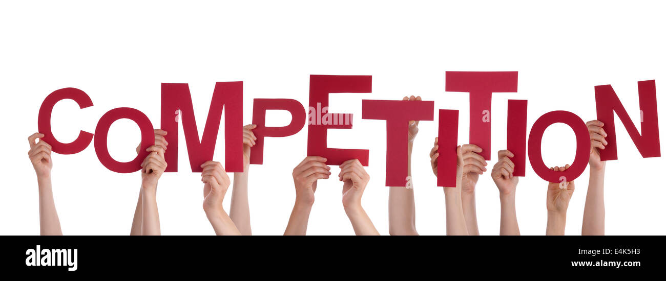 Many Hands Holding the Red Word Competition, Isolated Stock Photo - Alamy