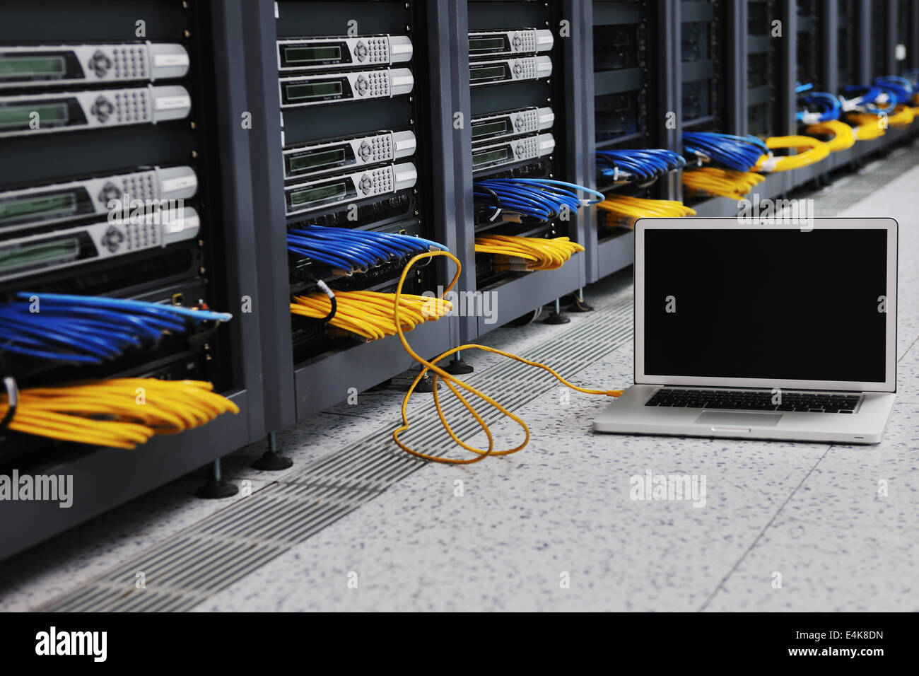 laptop computer at server network room Stock Photo - Alamy