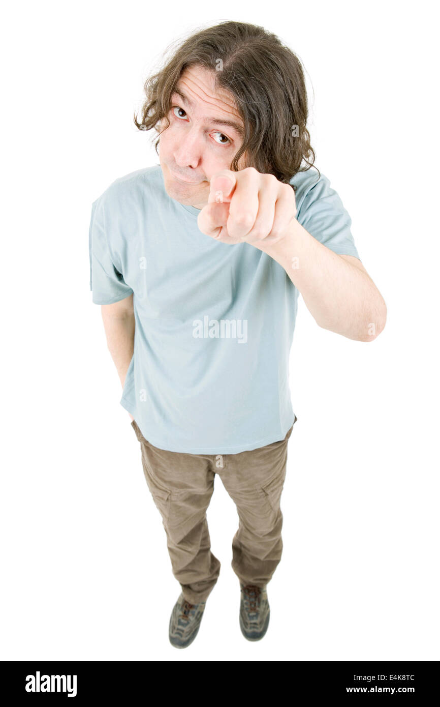 young casual man full body pointing, isolated on white Stock Photo - Alamy