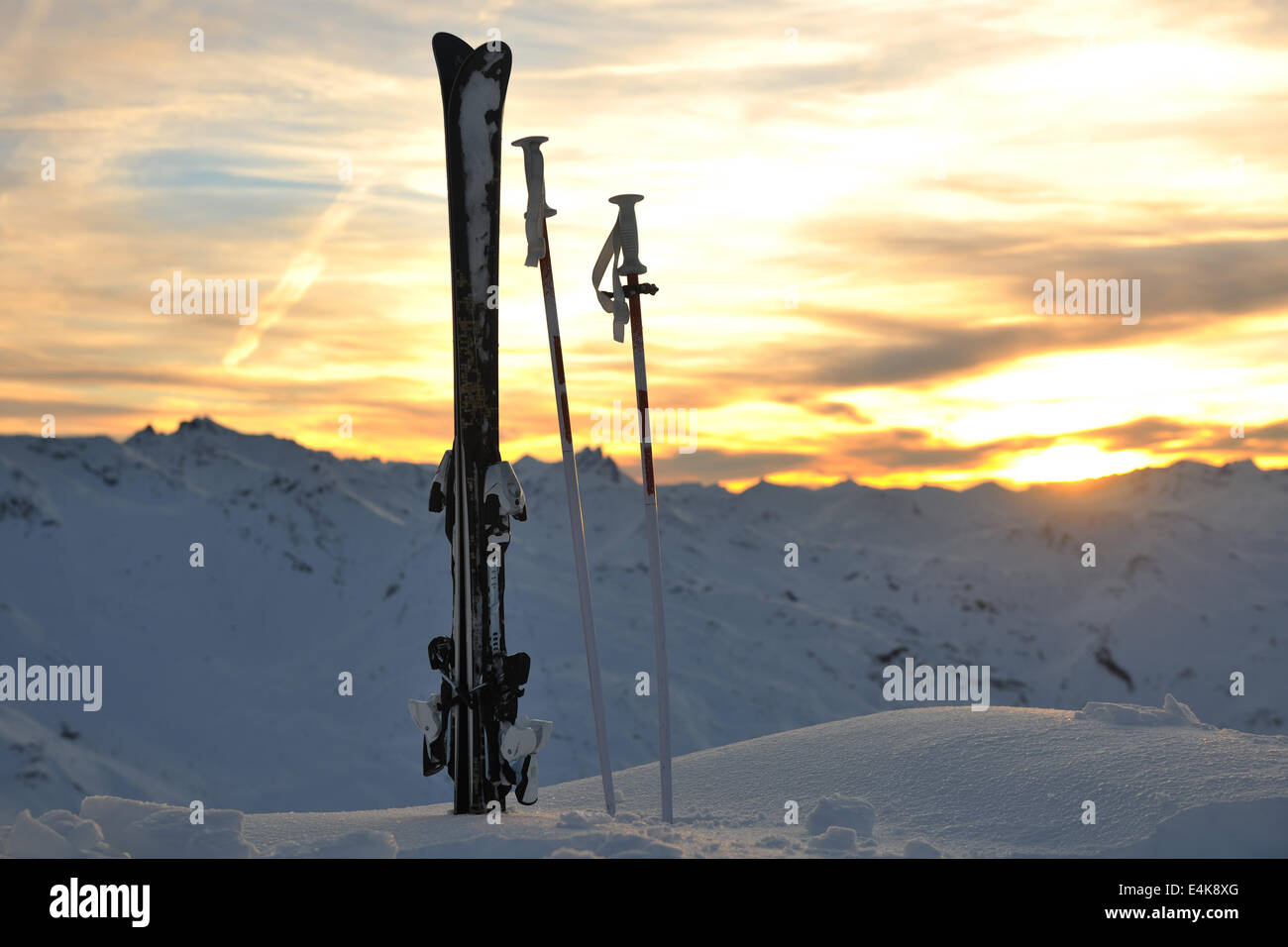 mountain snow ski sunset Stock Photo - Alamy