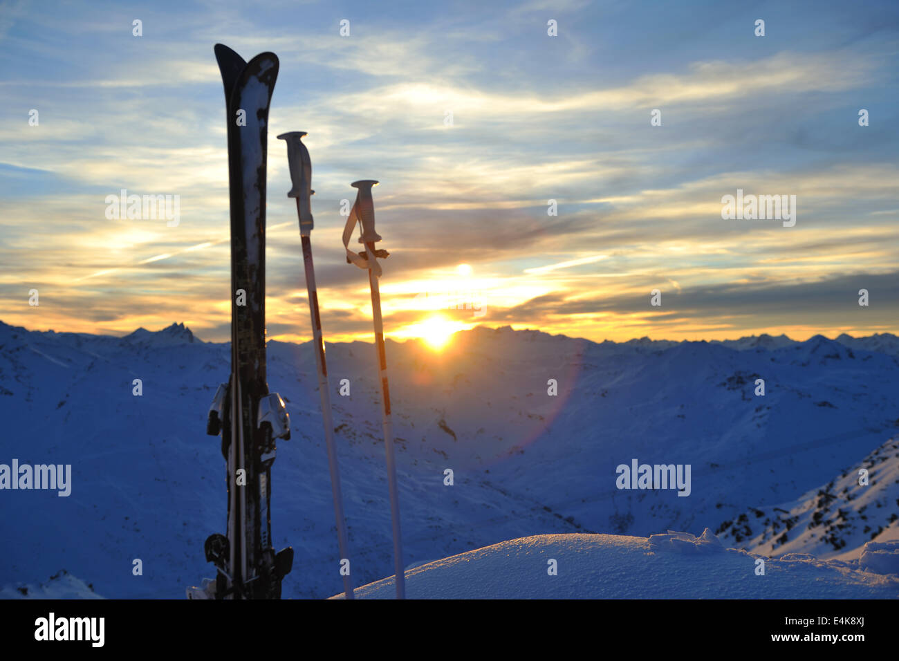 mountain snow ski sunset Stock Photo - Alamy