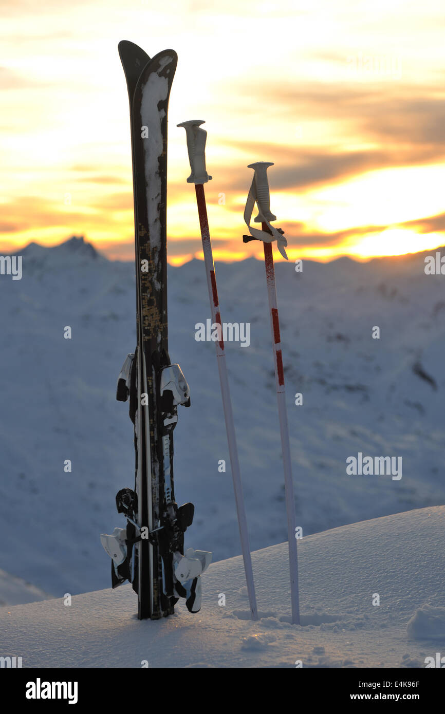 mountain snow ski sunset Stock Photo - Alamy