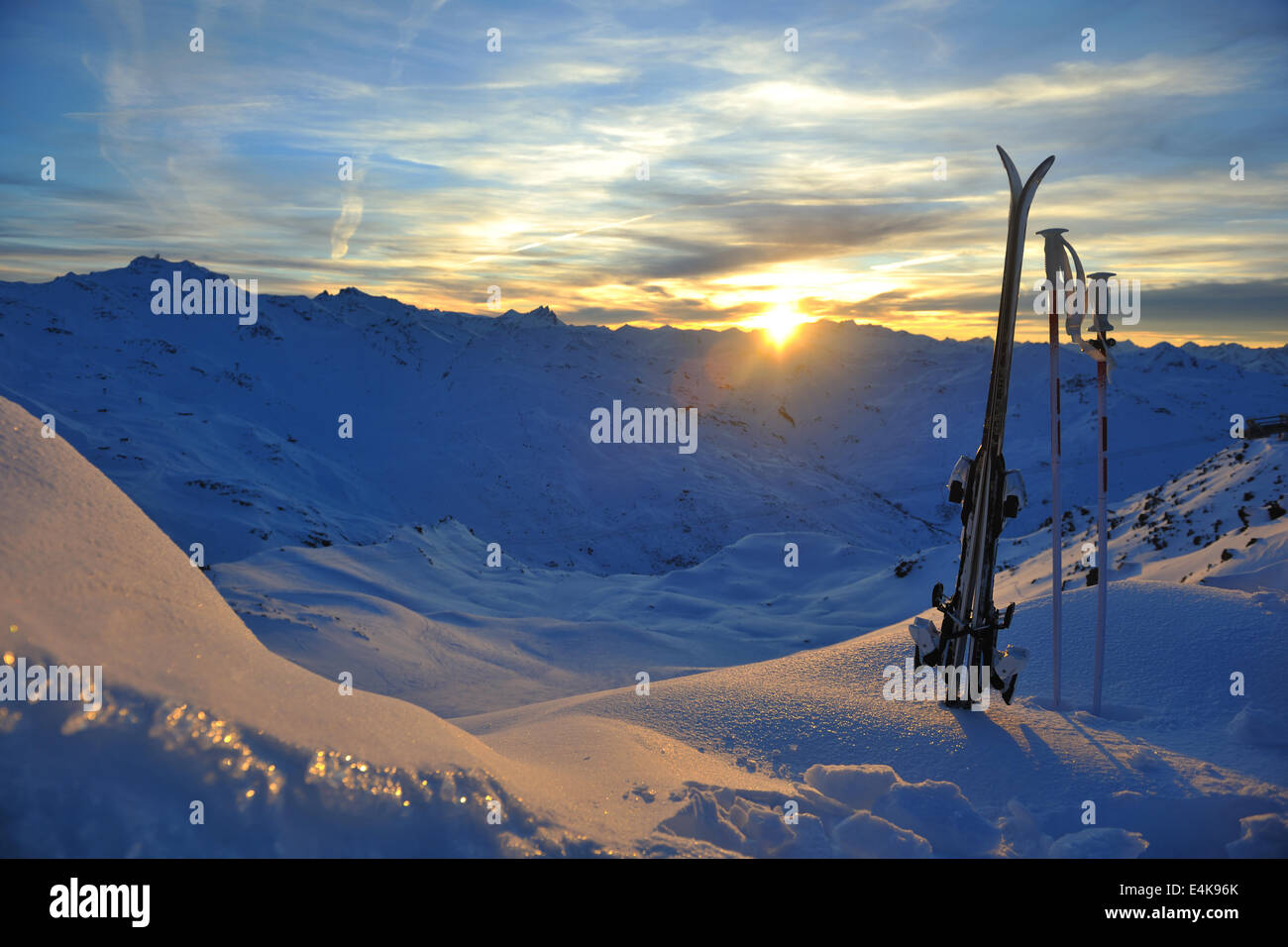 mountain snow ski sunset Stock Photo - Alamy