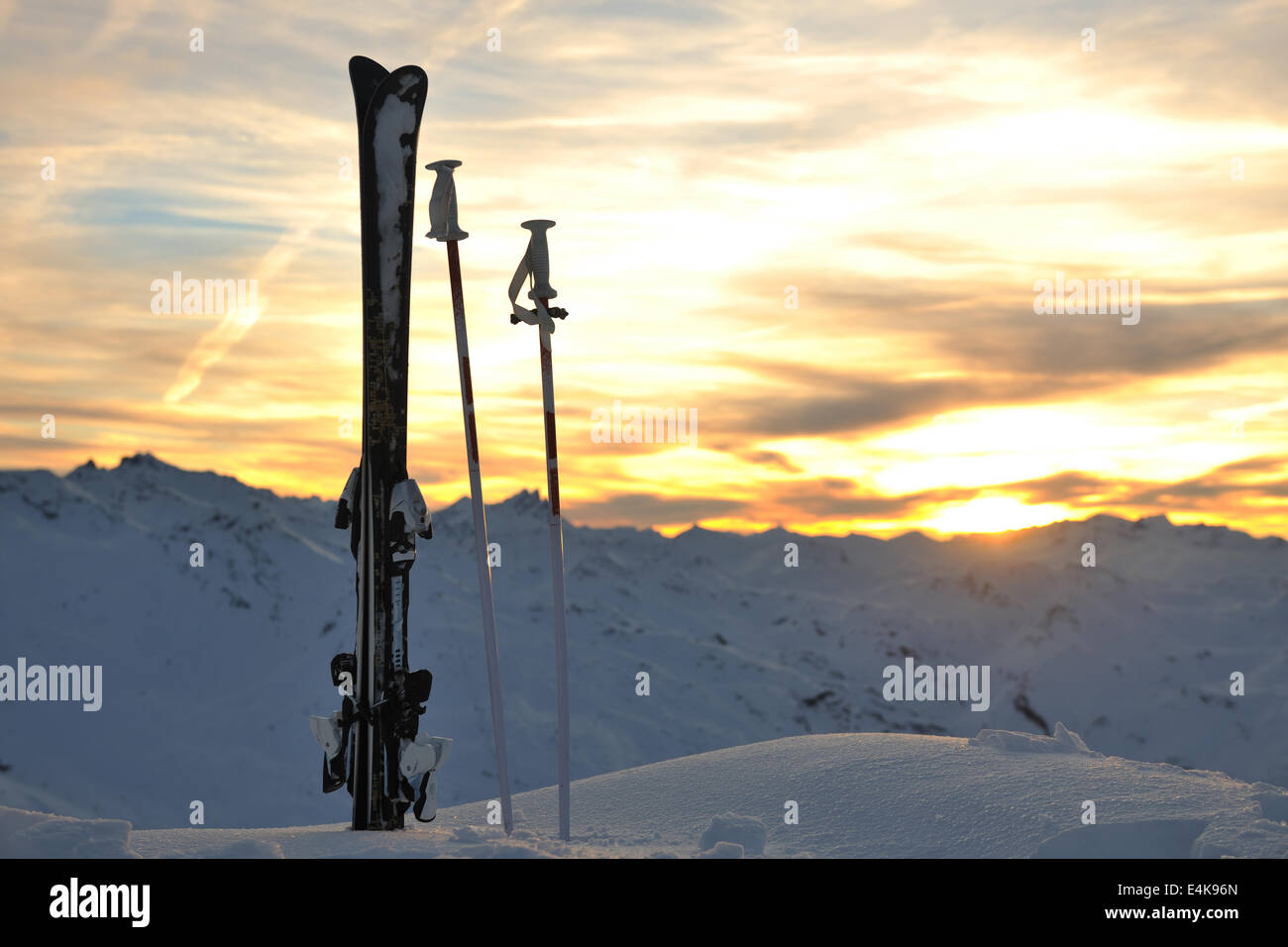 mountain snow ski sunset Stock Photo - Alamy