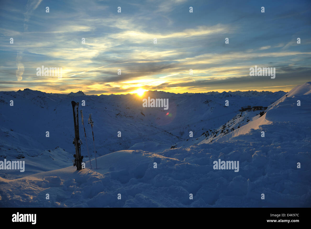 mountain snow ski sunset Stock Photo - Alamy