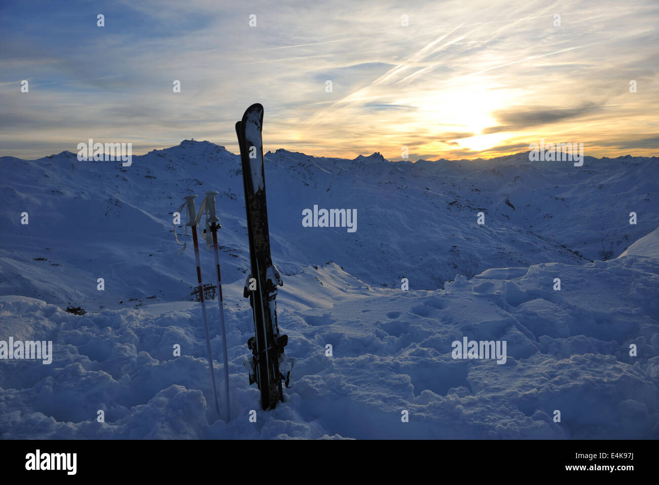 mountain snow ski sunset Stock Photo - Alamy