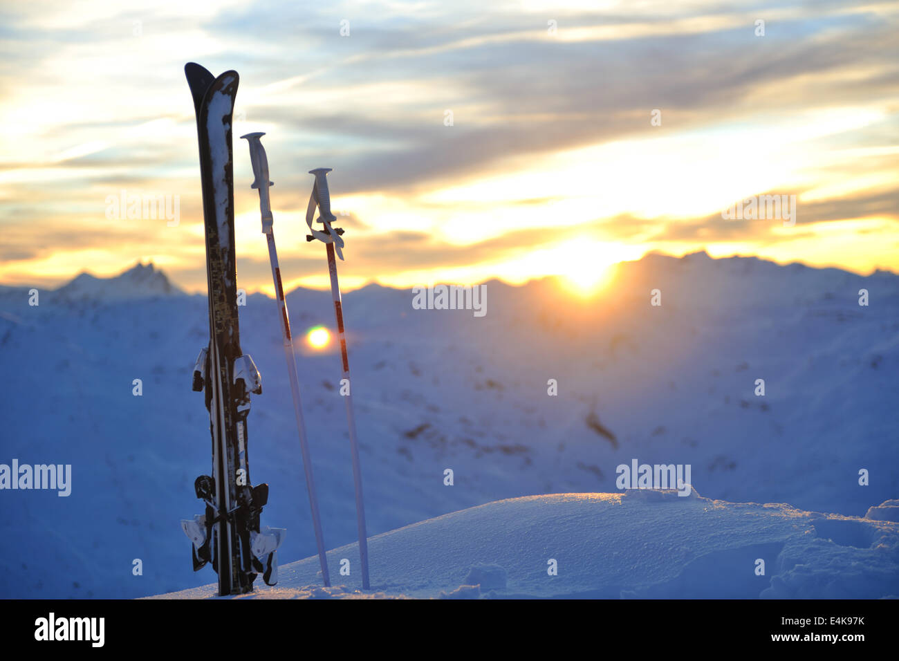 mountain snow ski sunset Stock Photo - Alamy