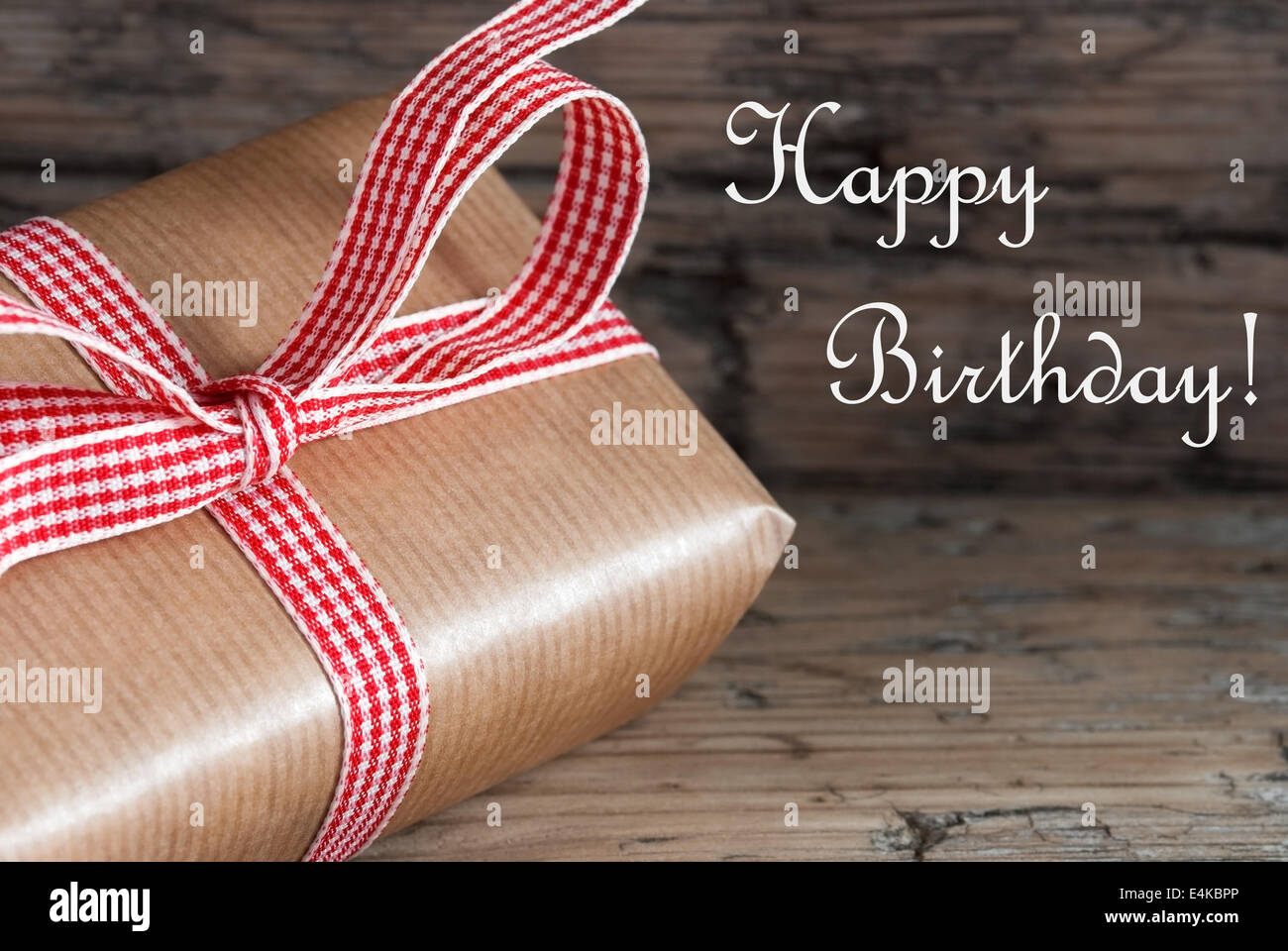 Rustic Brown Present with the Words Happy Birthday Stock Photo - Alamy