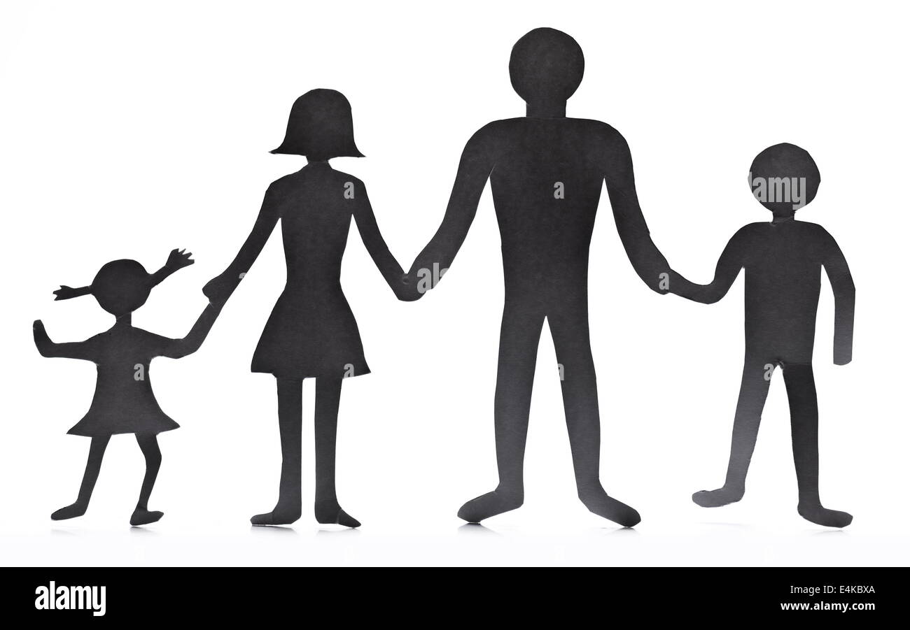 Cardboard figures of the family on a white background. The symbol of ...