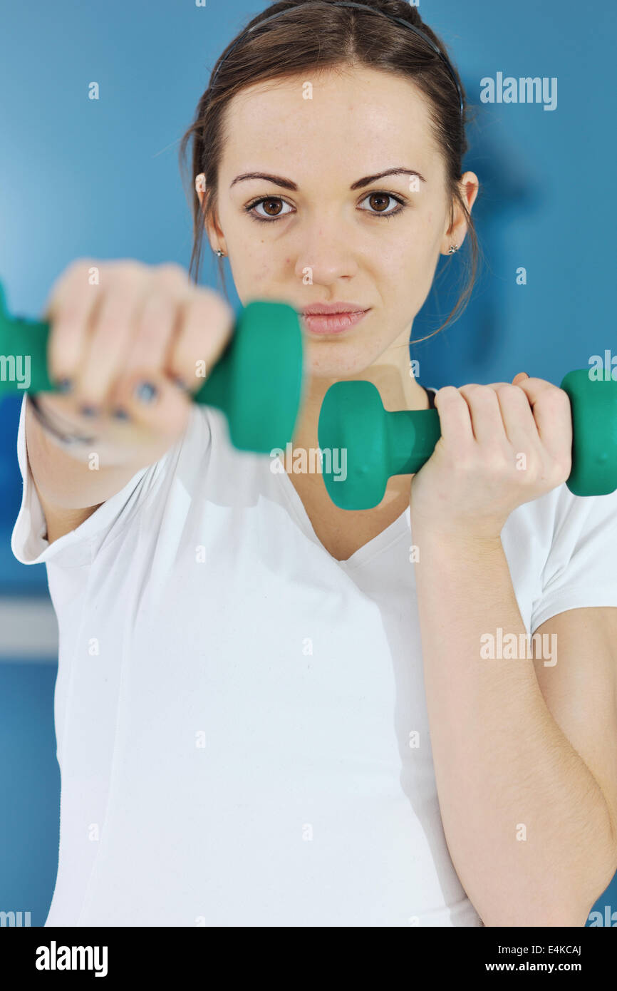 woman fitness workout with weights Stock Photo - Alamy