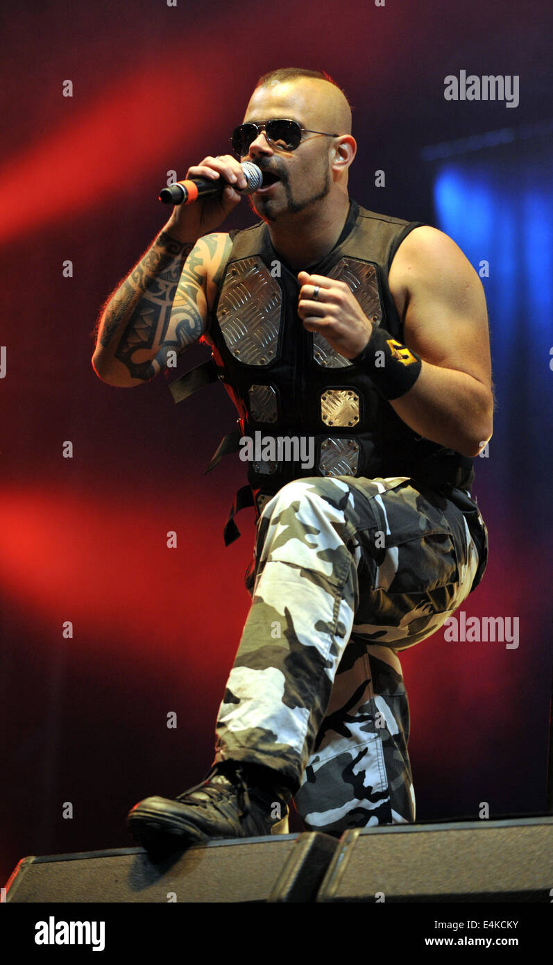 Singer of the Swedish metal band Sabaton Joakim Broden performs at the ...