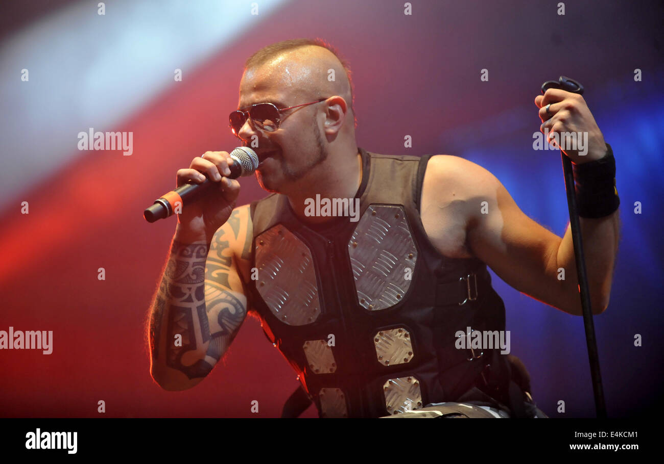 Singer of the Swedish metal band Sabaton Joakim Broden performs at the ...
