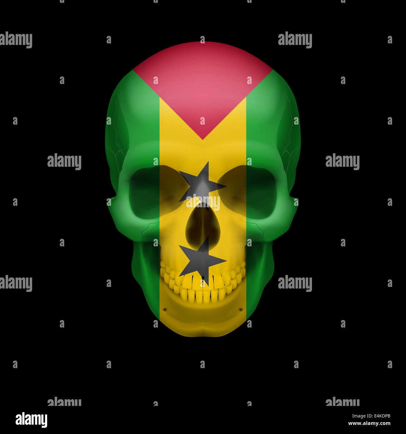 Human skull with flag of Sao Tome and Principe. Threat to national ...
