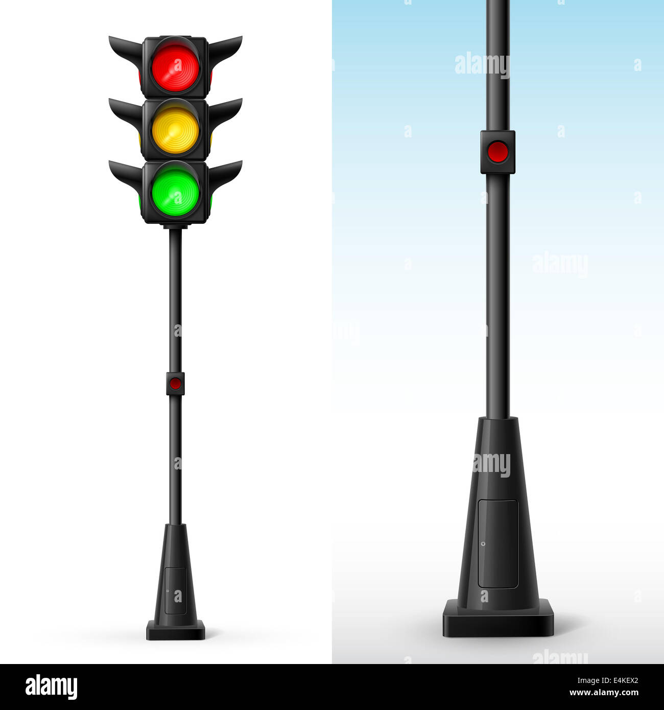 Traffic light with all colors on with button for pedestrians Stock ...