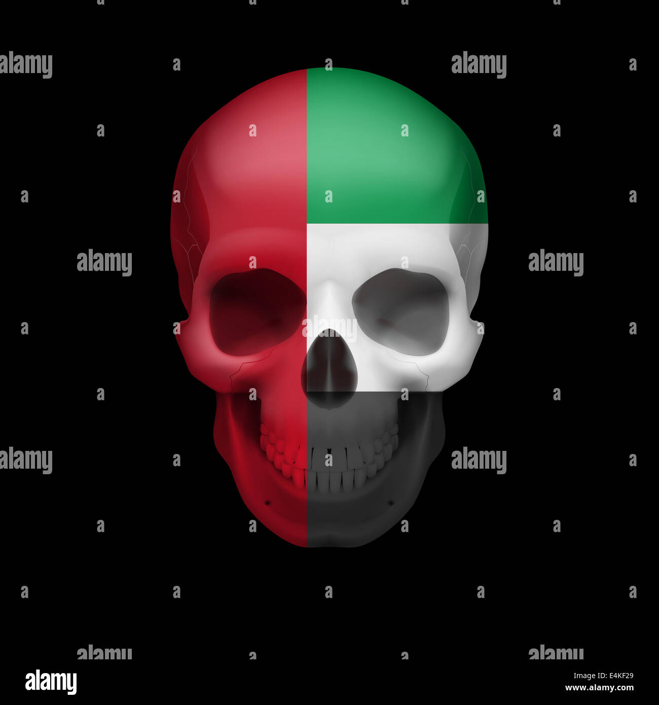 Human skull with flag of United Arab Emirates. Threat to national ...