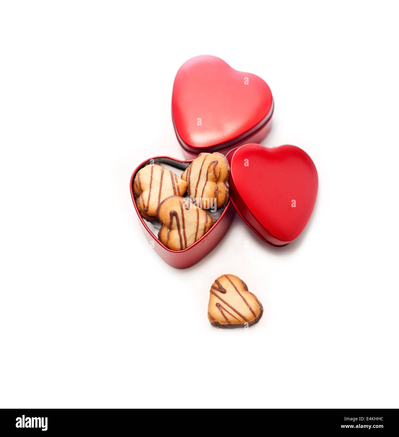heart shaped cream cookies on red heart metal box Stock Photo - Alamy