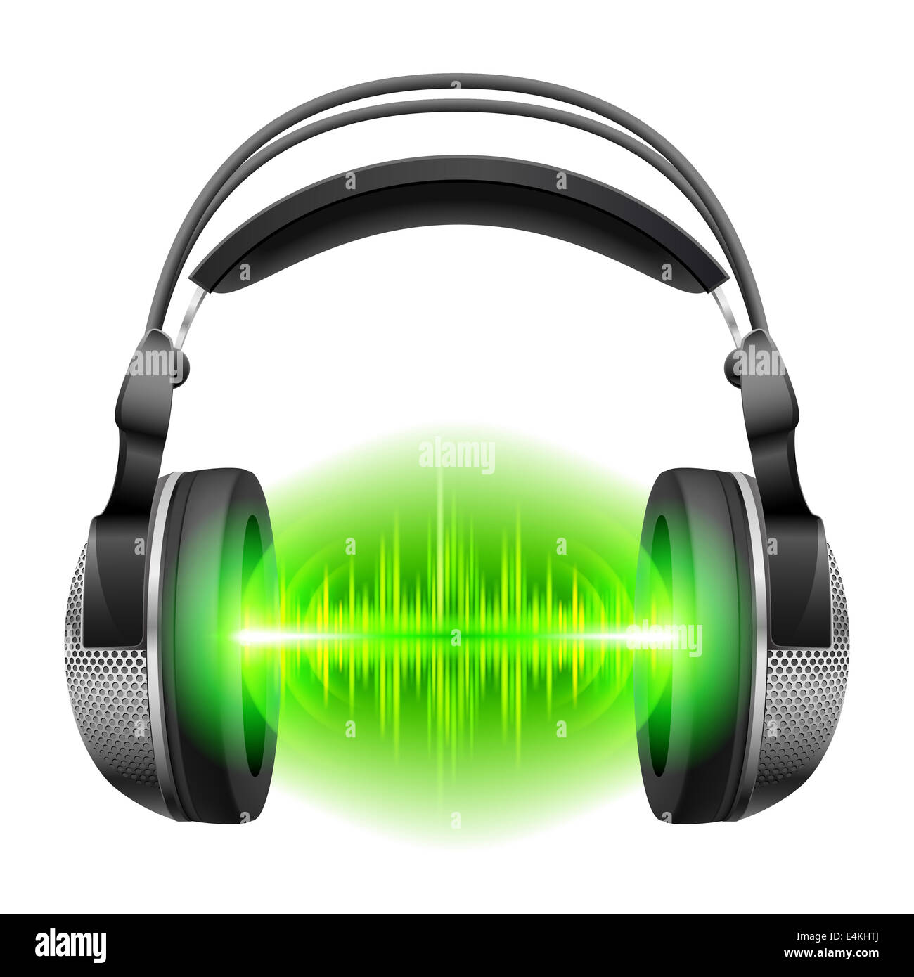 Headphones with green sound waves. Illustration on white background ...