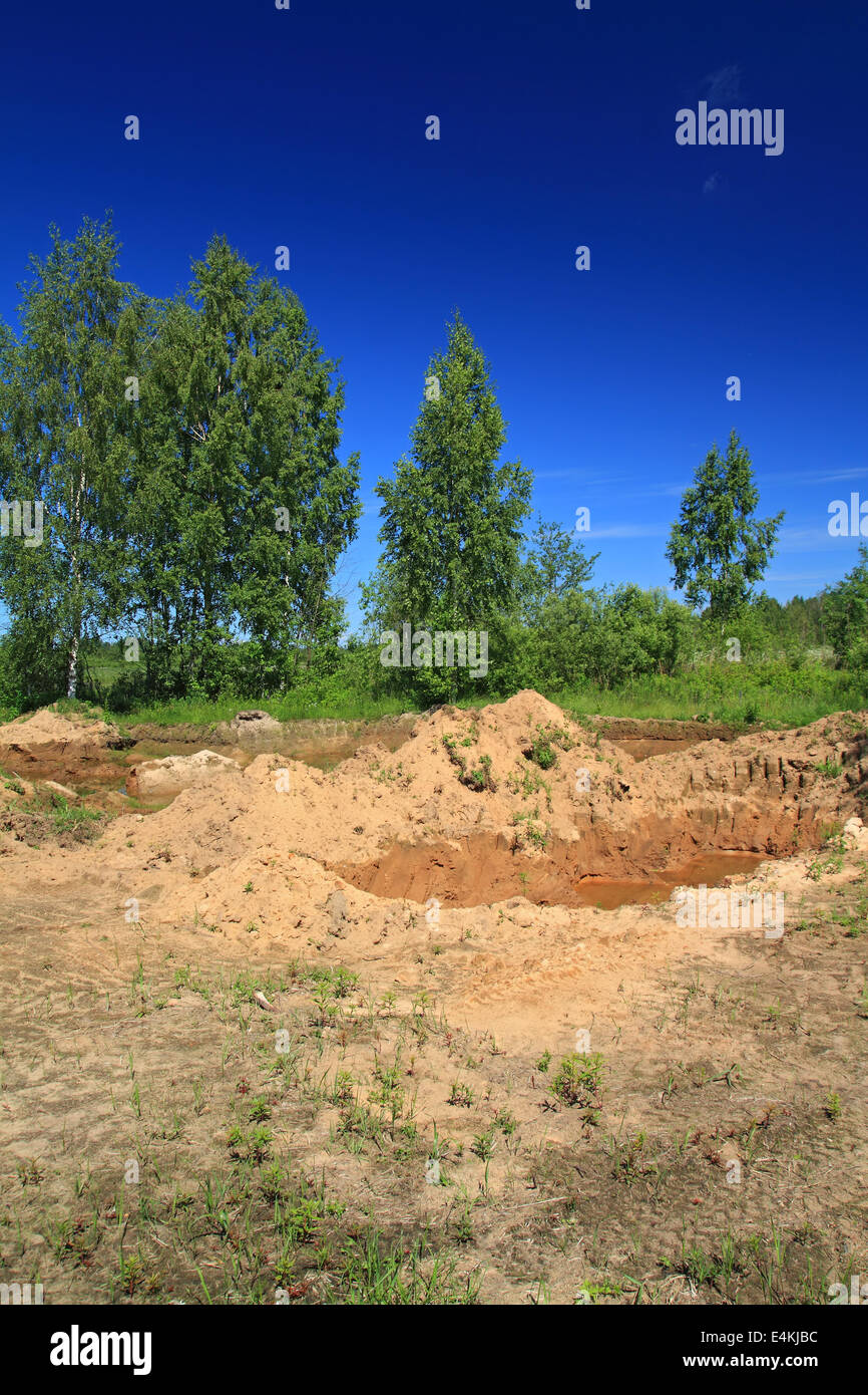 old sandy quarry in green wood Stock Photo - Alamy