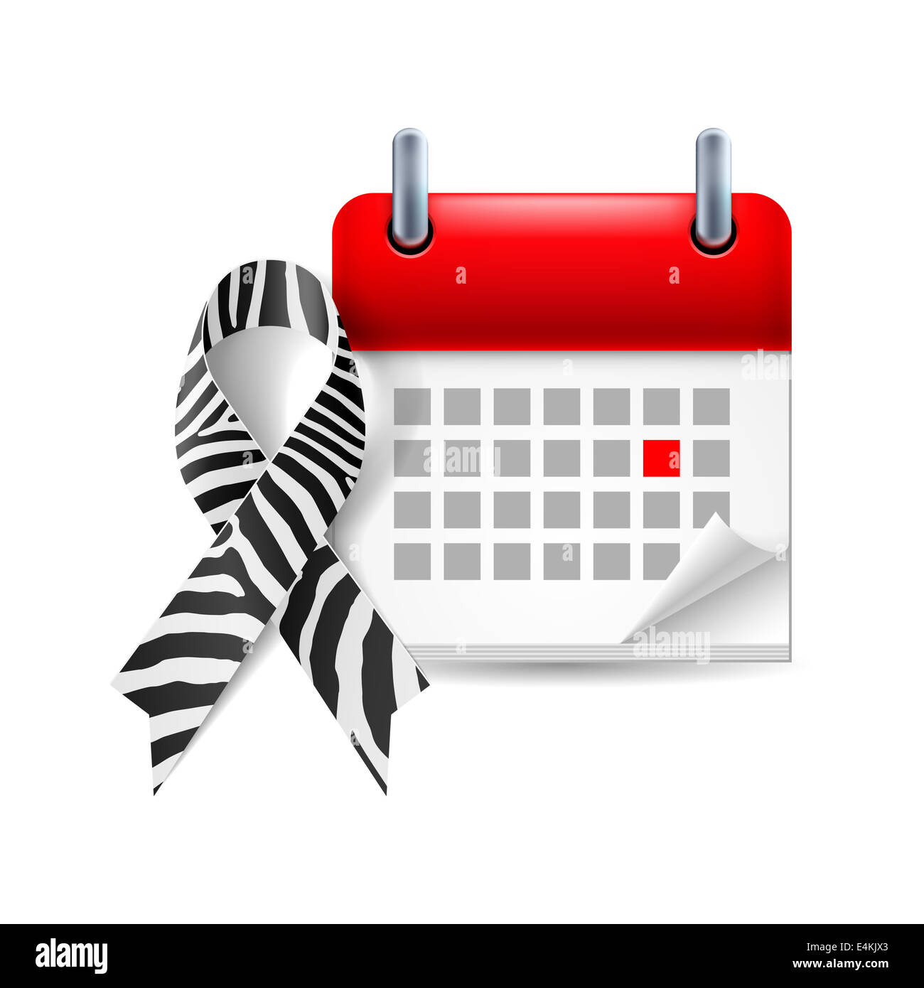 Zebra-print awareness ribbon and calendar with marked day. Rare-disease ...