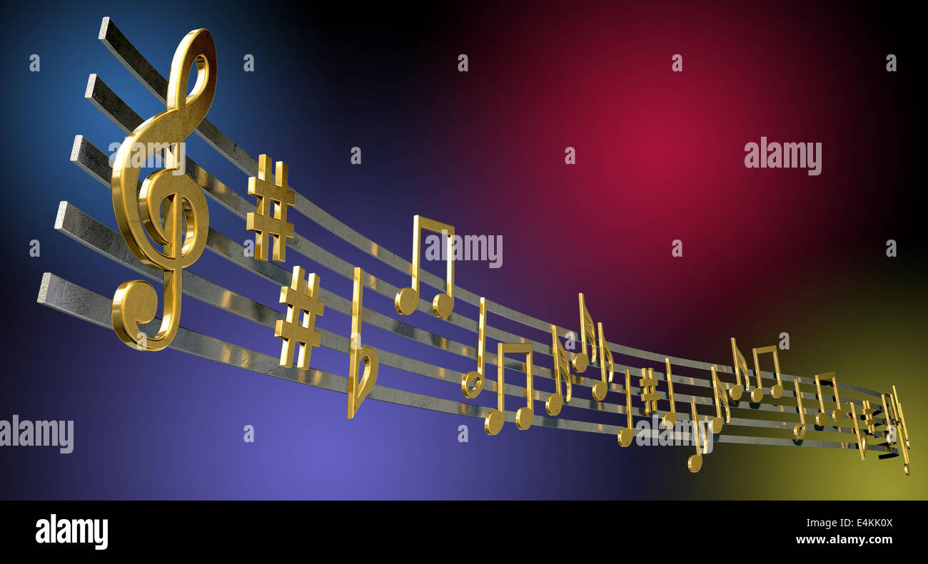 A concept showing literal gold metallic music symbols and notes on the ...