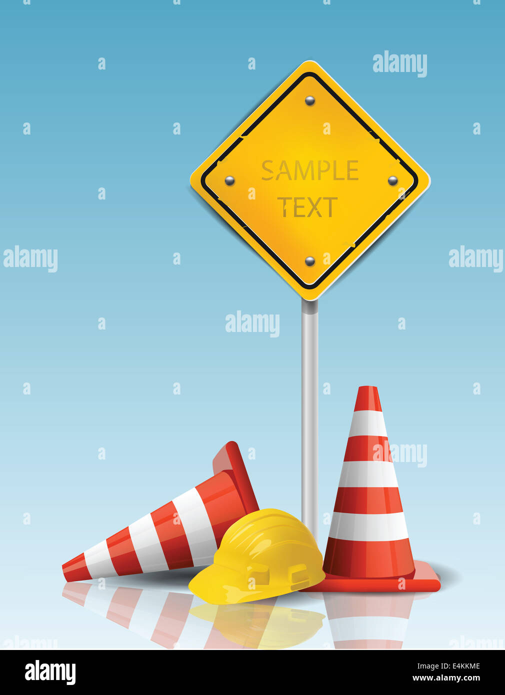 Traffic Cones and Yellow Sign with Hard Cap Stock Photo - Alamy