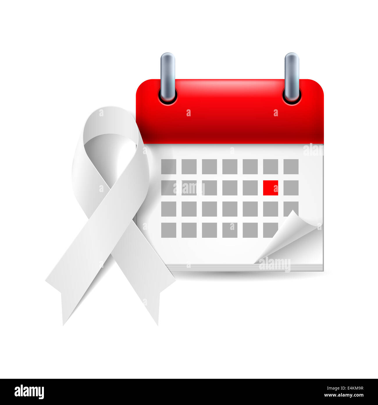 White awareness ribbon and calendar with marked day. Lung cancer ...