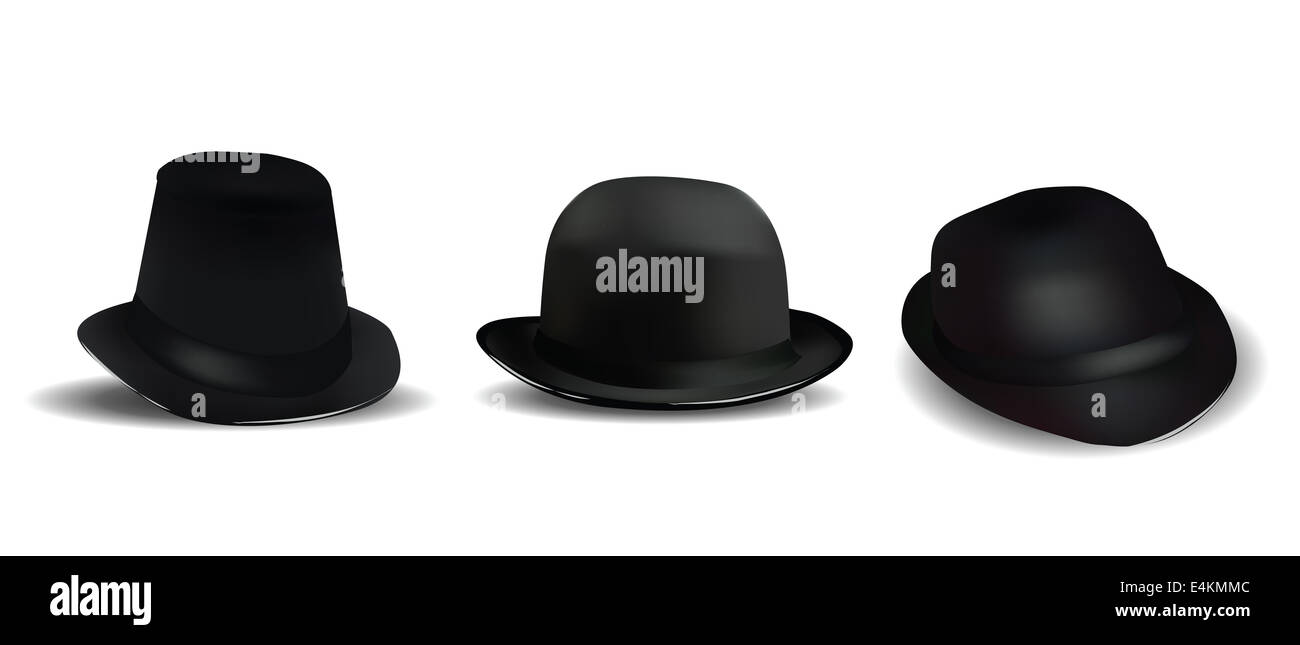Black Hats Isolated on White Stock Photo - Alamy