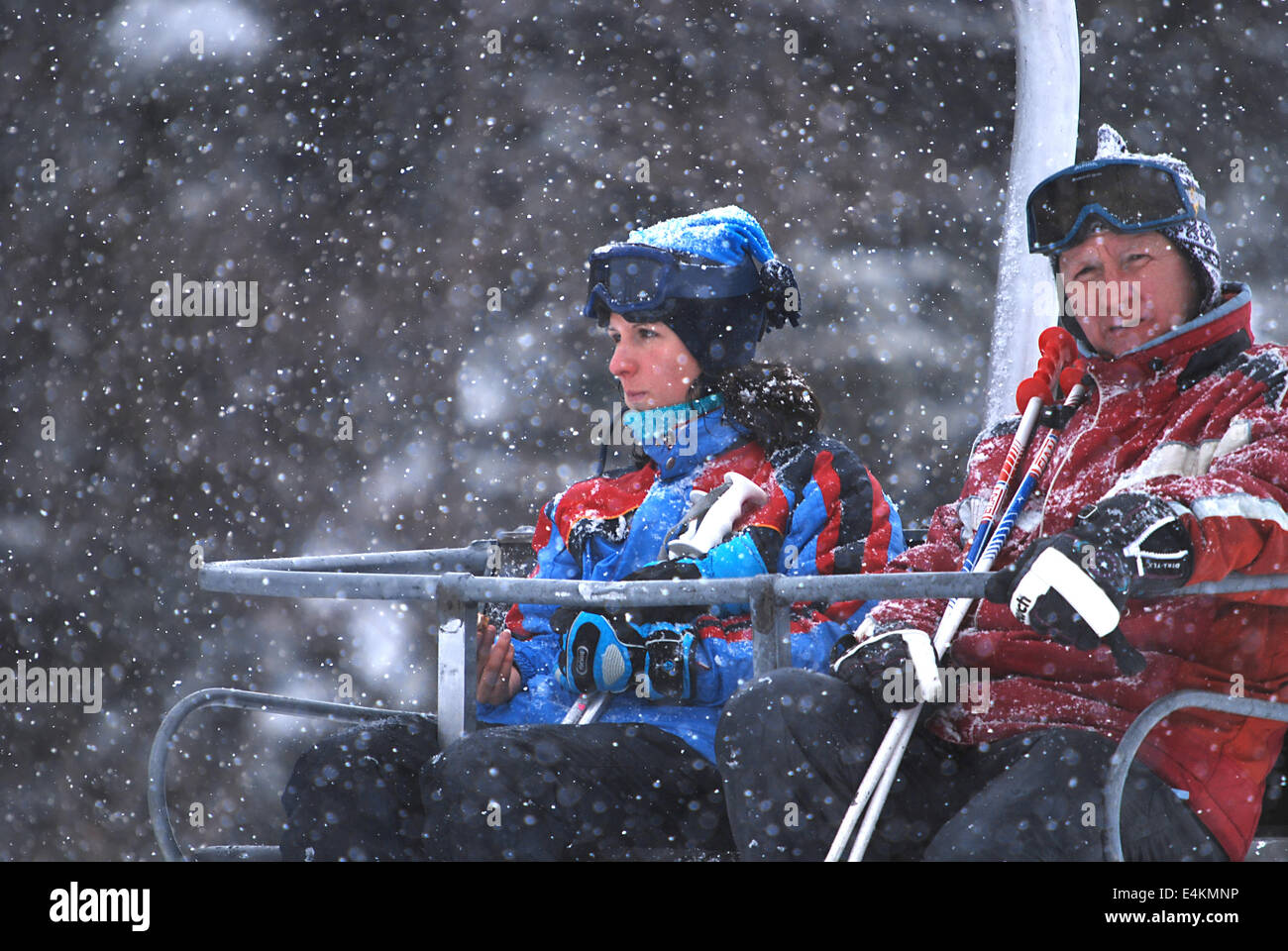 winter fun on a chair lift Stock Photo - Alamy