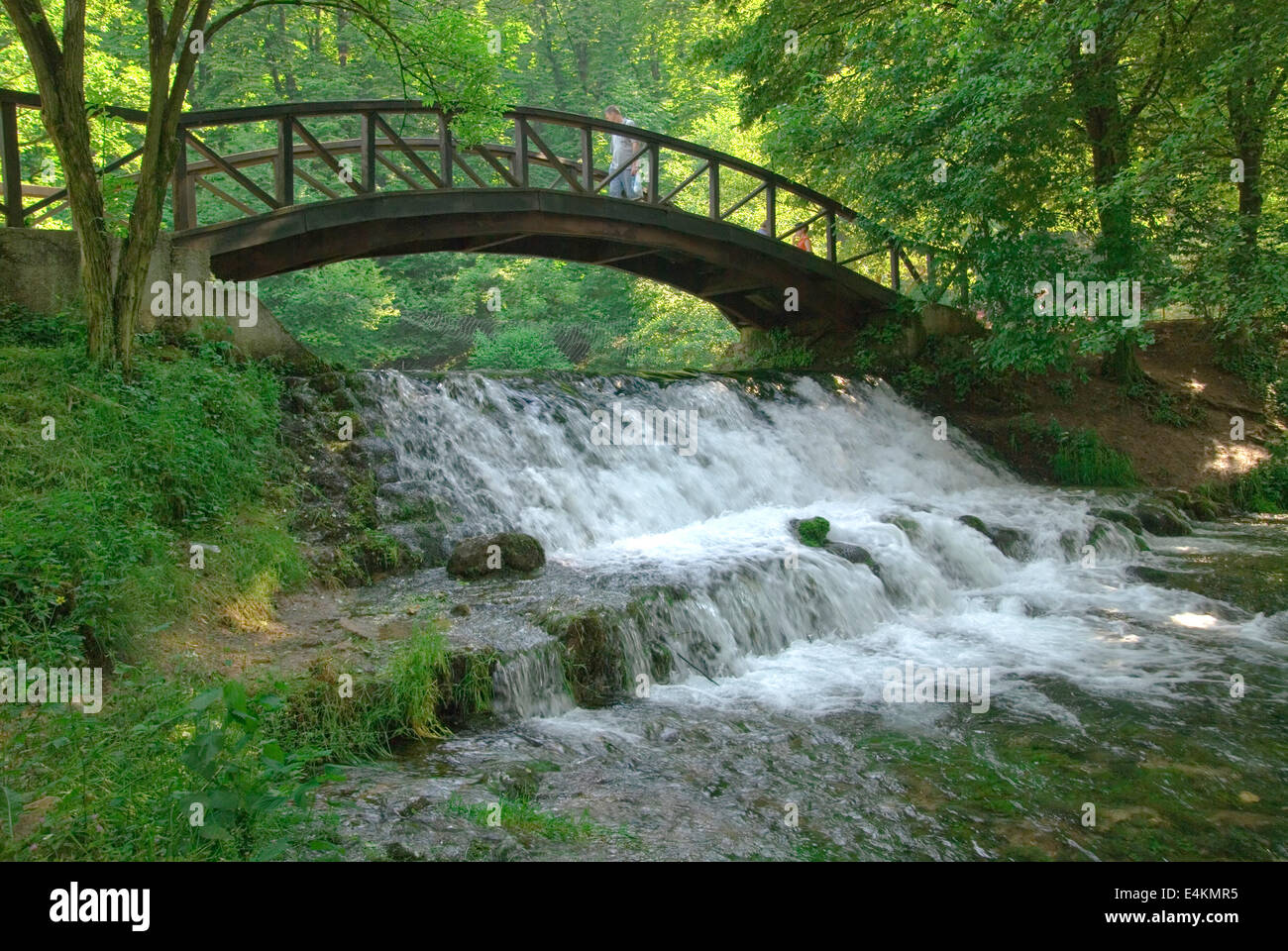 wooden bring over small waterfall Stock Photo - Alamy