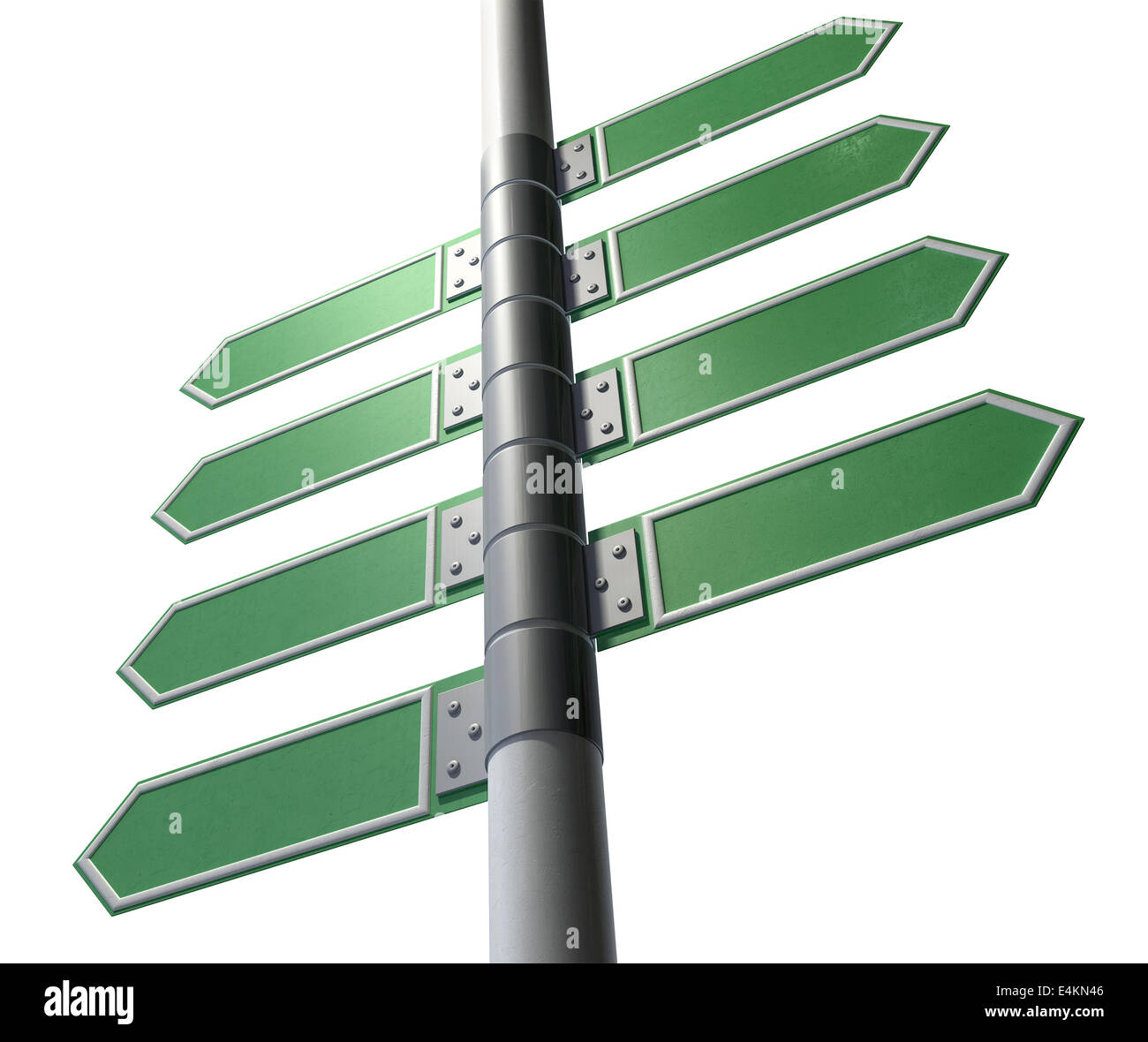 A collection of generic blank directional street signs eith facing left ...