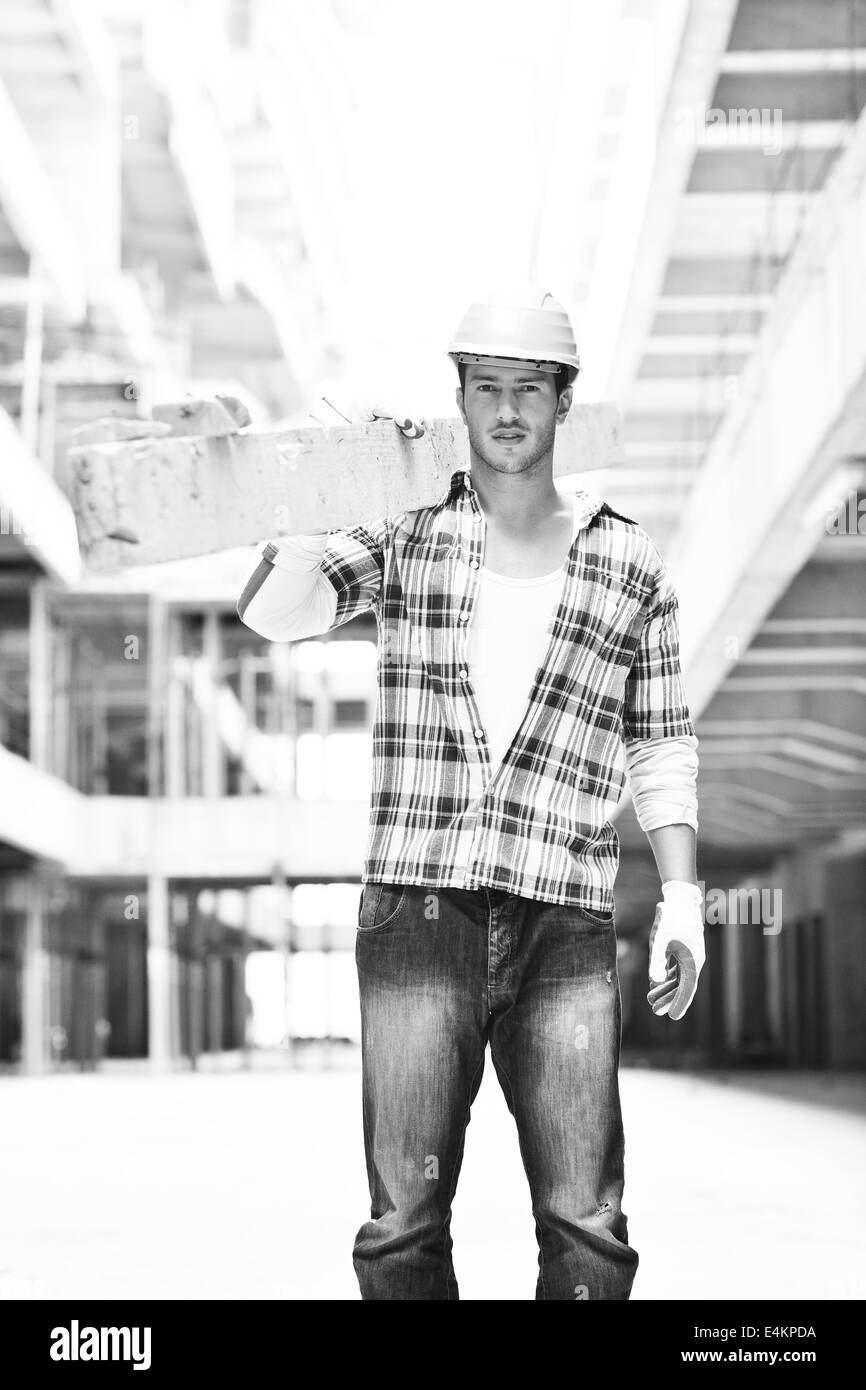 Construction worker work outside Black and White Stock Photos & Images ...