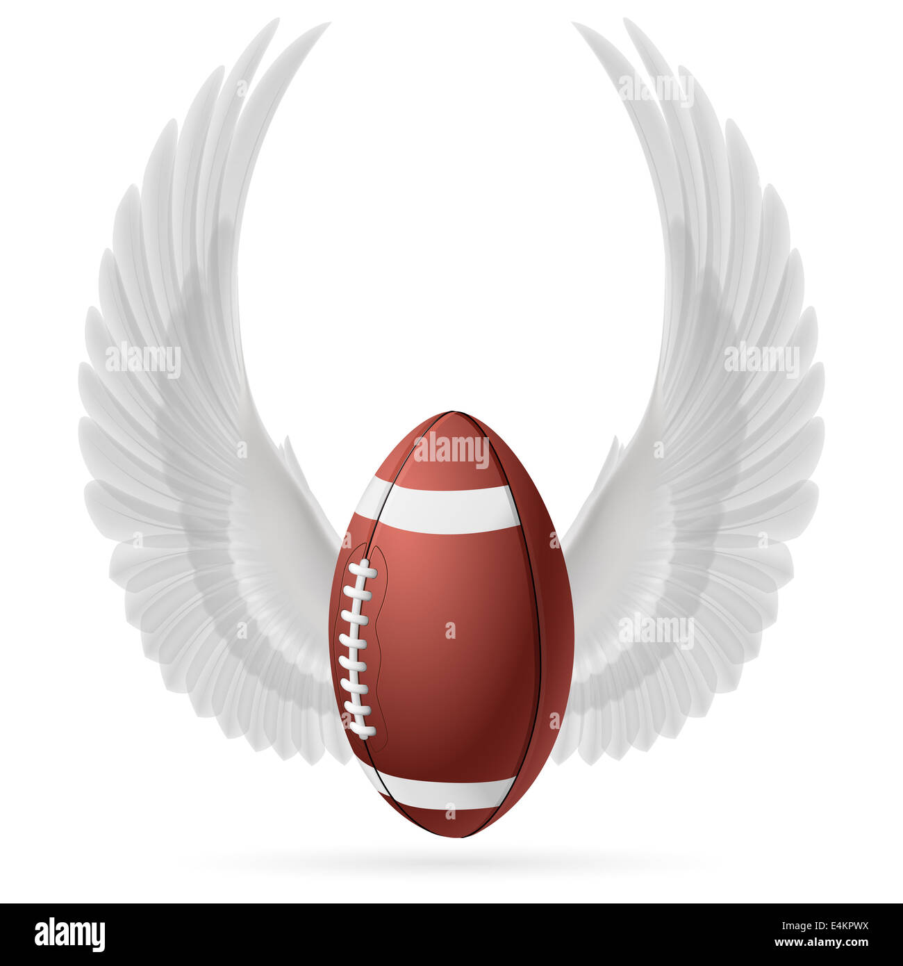 Realistic ball for American football with raised up white wings emblem ...