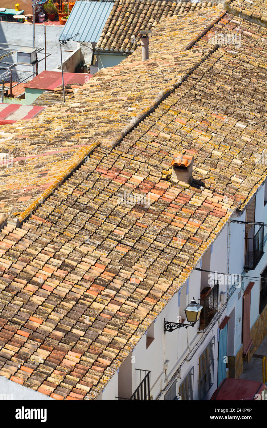 Typical Spanish village with white walls and red roofs, Denia Spain ...