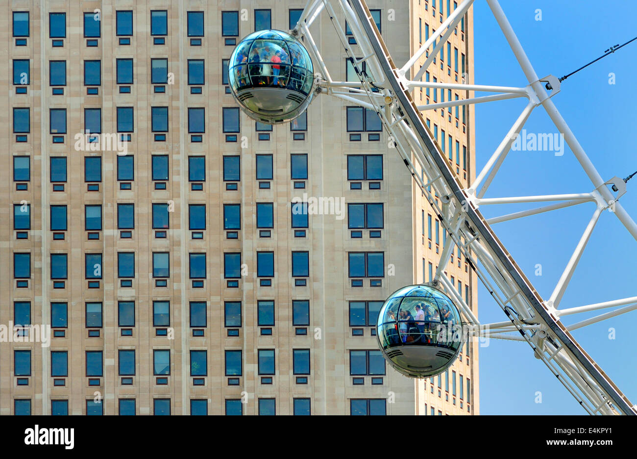 London, England, UK. London Eye / Millennium Wheel and the Shell Centre ...