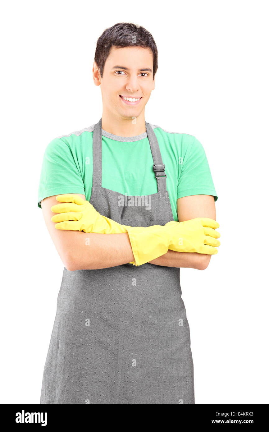 Vertical shot of a male housekeeper posing Stock Photo - Alamy