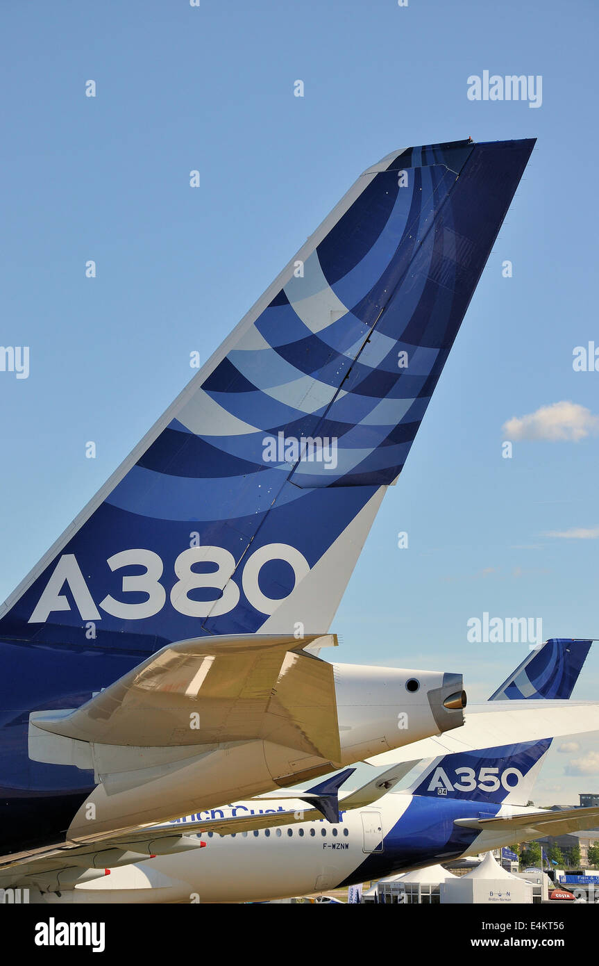 Airbus A380 and A350 tails in Airbus corporate scheme. Aircraft ...