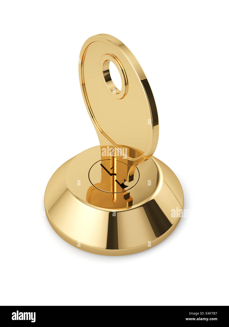 3d render of golden key in the keyhole isolated on white background ...