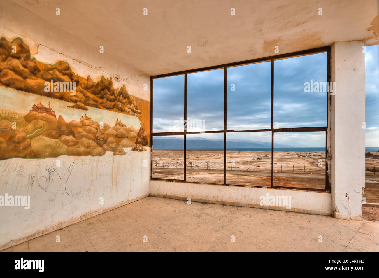 Israel, Dead Sea As seen from within a deserted building of the old ...