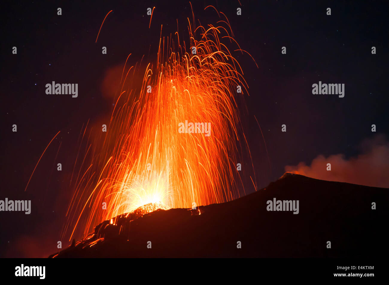 Eruption of Stromboli view from Punta dei Corvi Ginostra, Aeolian ...