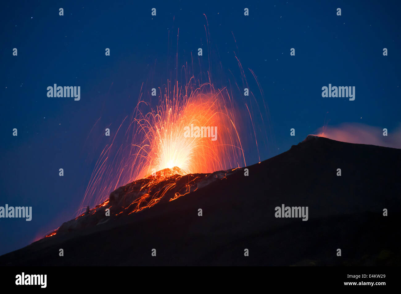 Eruption of Stromboli view from Punta dei Corvi Ginostra, Aeolian ...