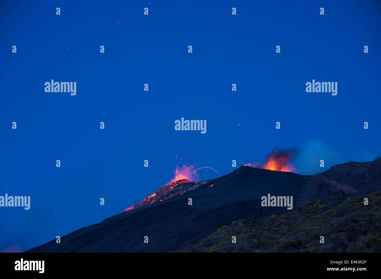 Eruption of Stromboli view from Punta dei Corvi Ginostra, Aeolian ...