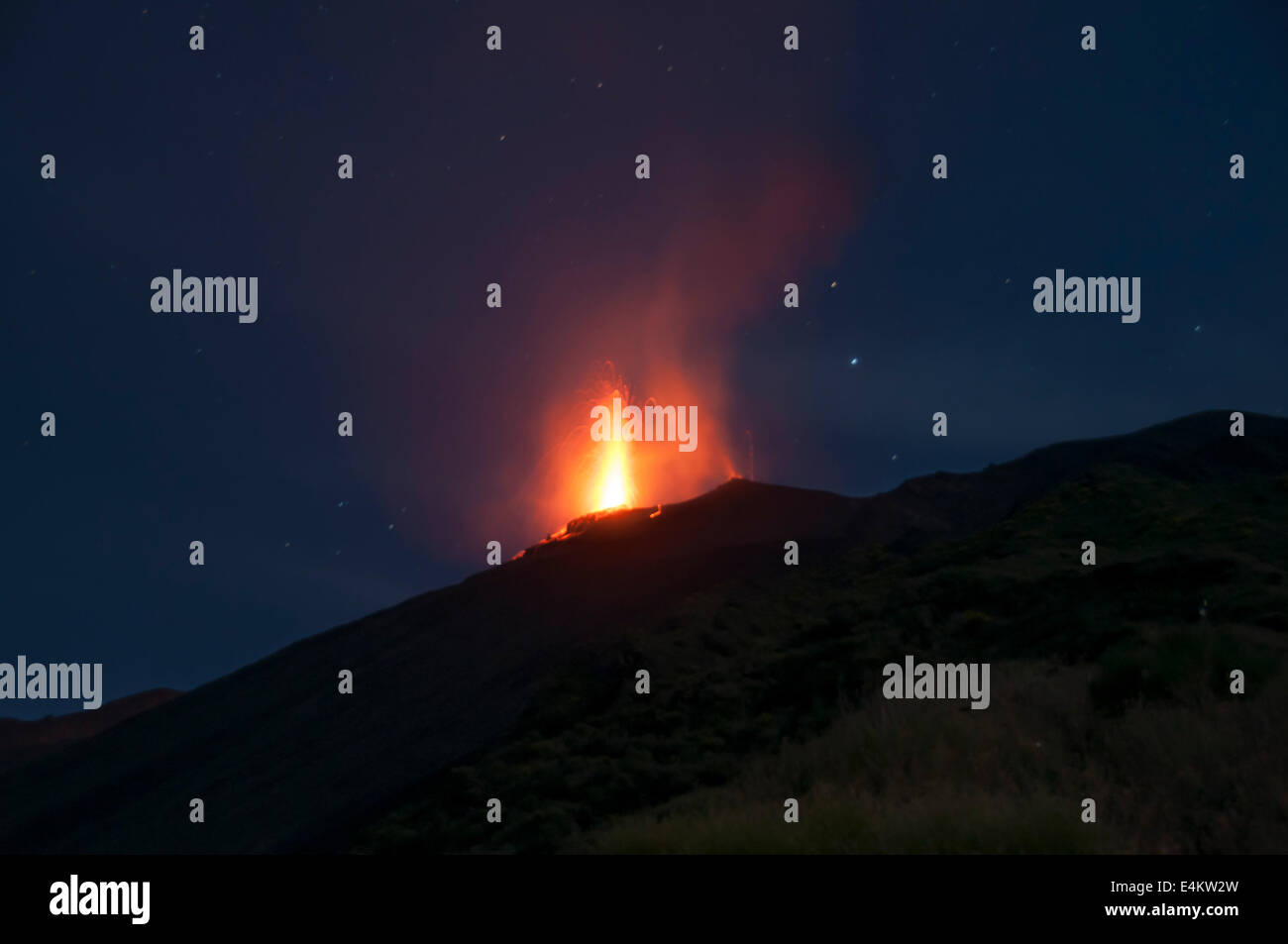 Eruption of Stromboli view from Punta dei Corvi Ginostra, Aeolian ...
