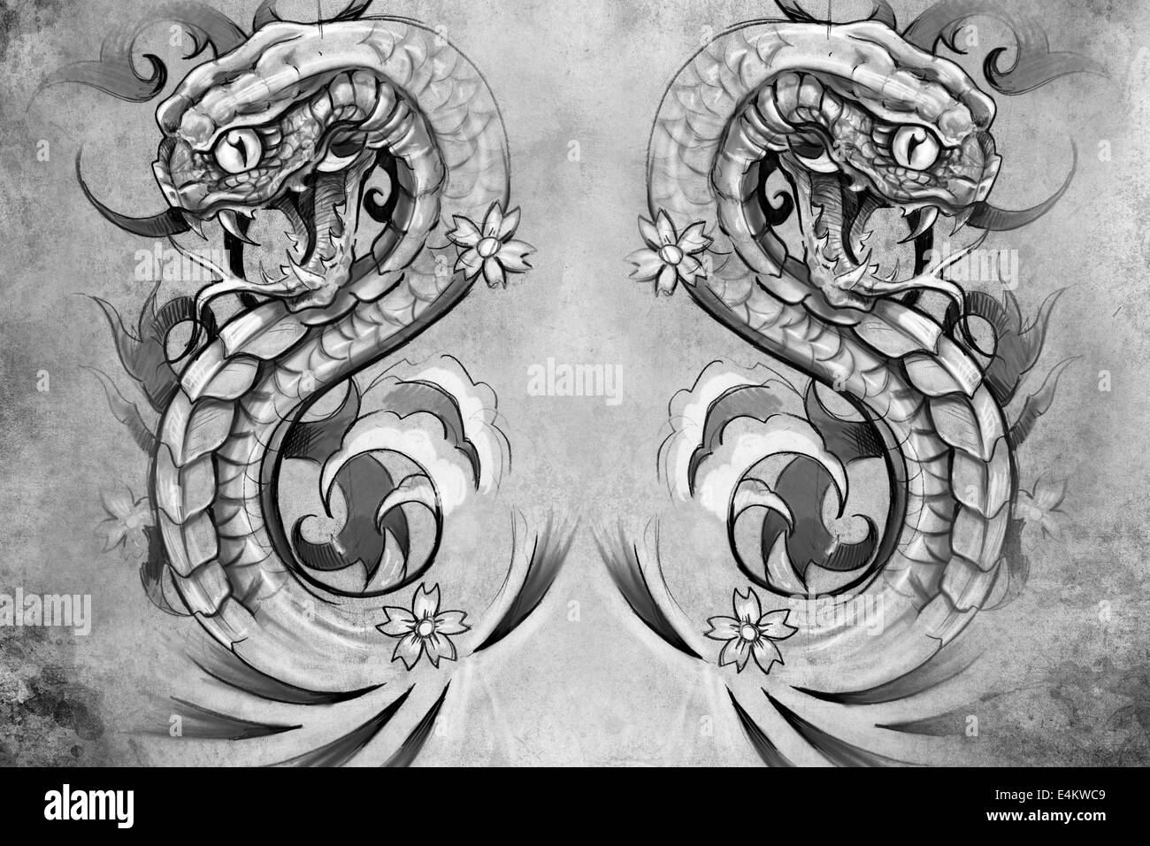 Tattoo design over grey background. textured backdrop. Artistic image ...