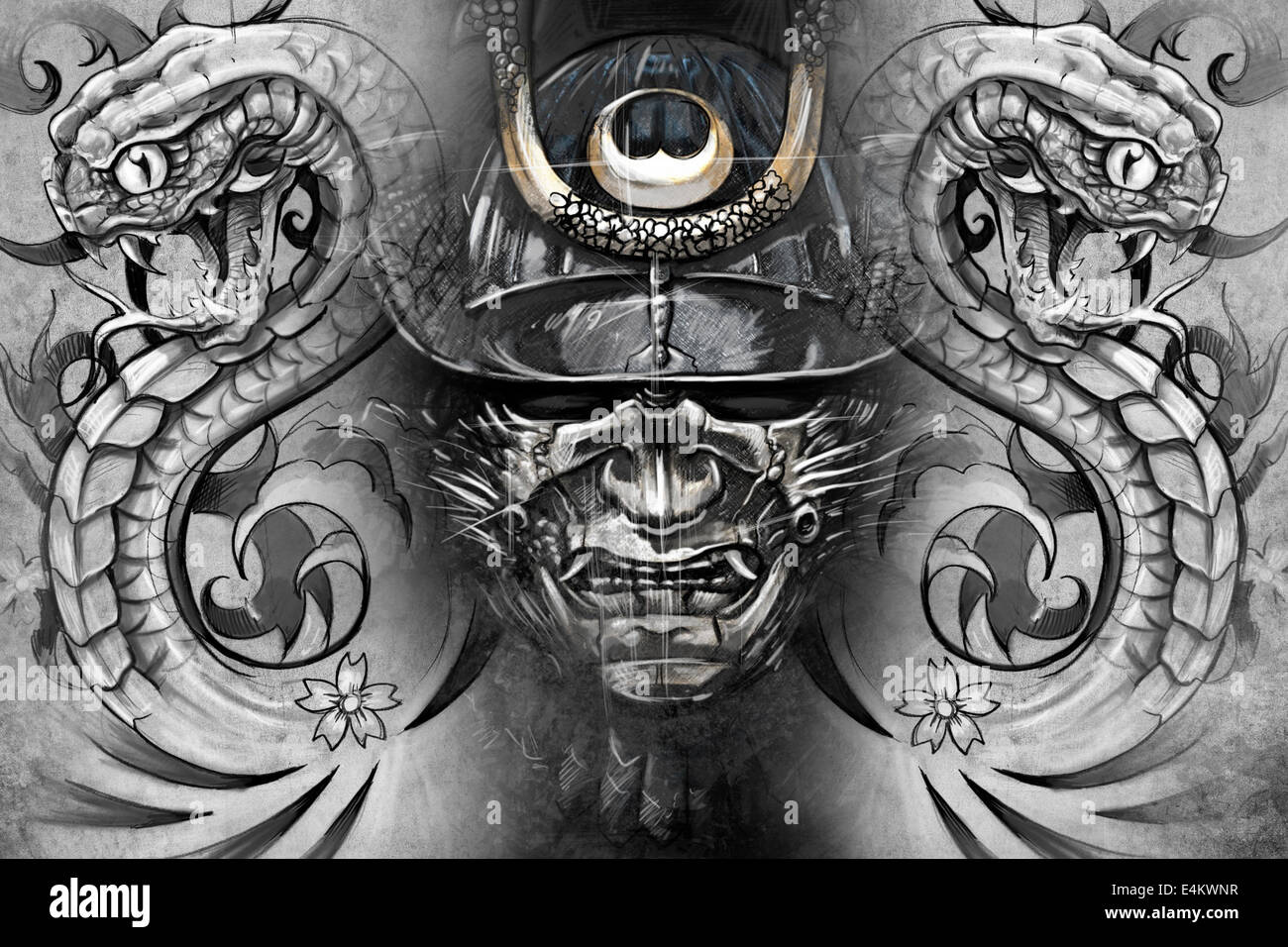 Tattoo design over grey background. textured backdrop. Artistic image ...