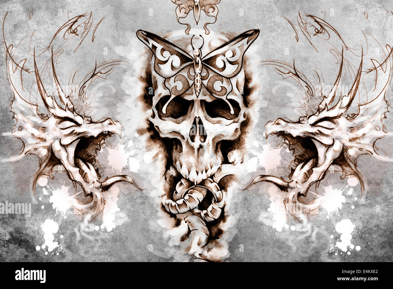 Tattoo design over grey background. textured backdrop. Artistic image ...