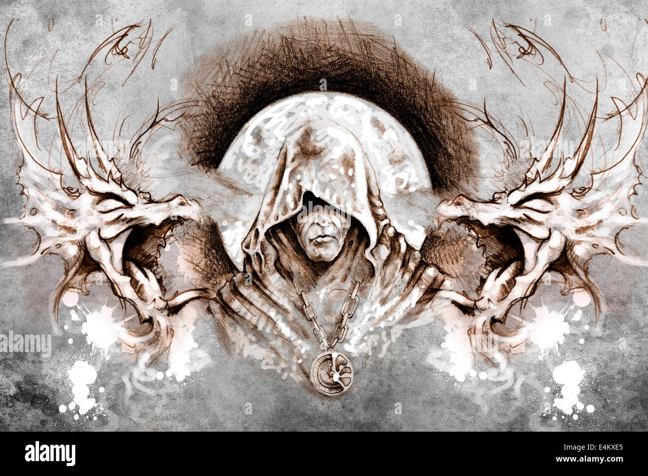 Tattoo design over grey background. textured backdrop. Artistic image ...